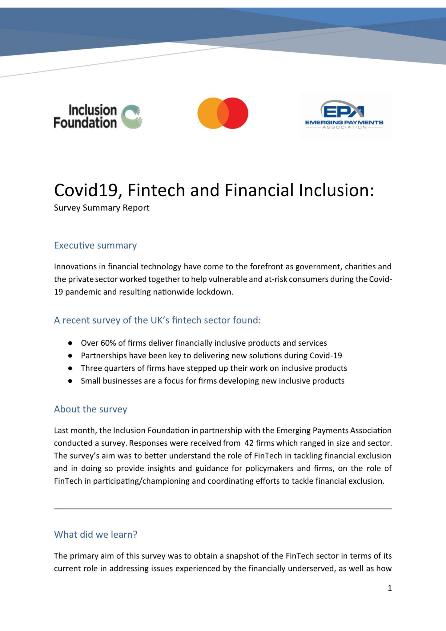 COVID-19, Fintech and Financial Inclusion - Survey Summary Report | The ...
