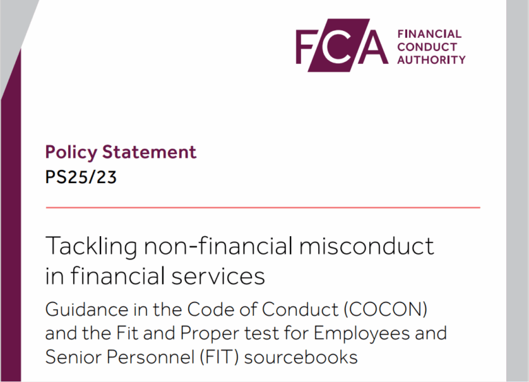 FCA Policy Statement PS25/23: Tackling non-financial misconduct in ...